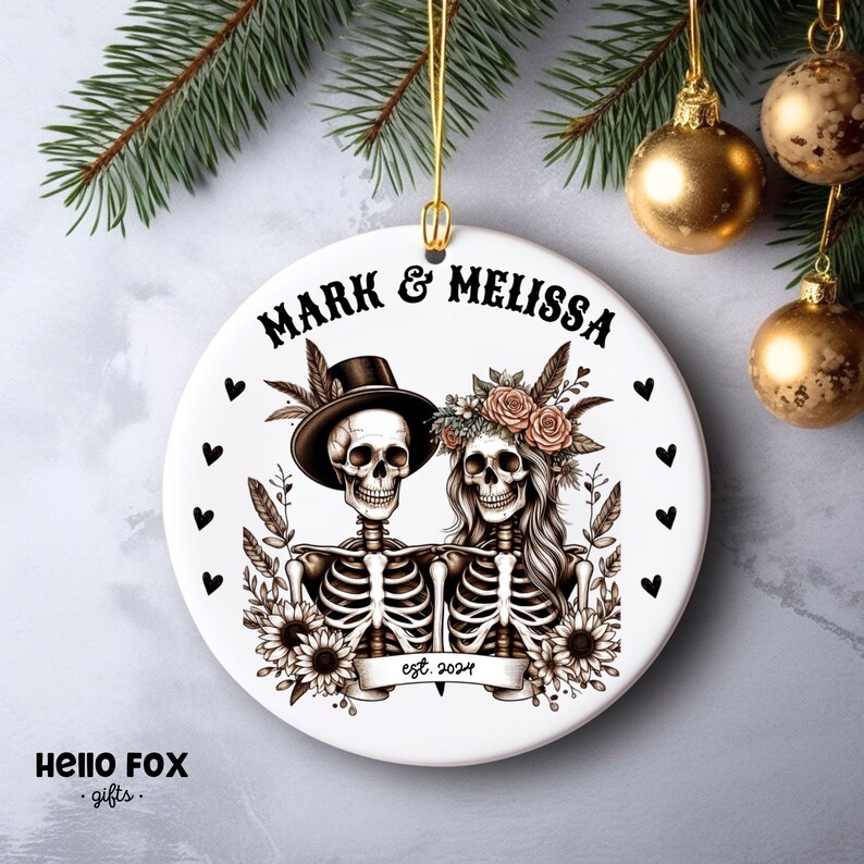 Personalized Skeleton Couple Anniversary Ornament, Ceramic Halloween ...