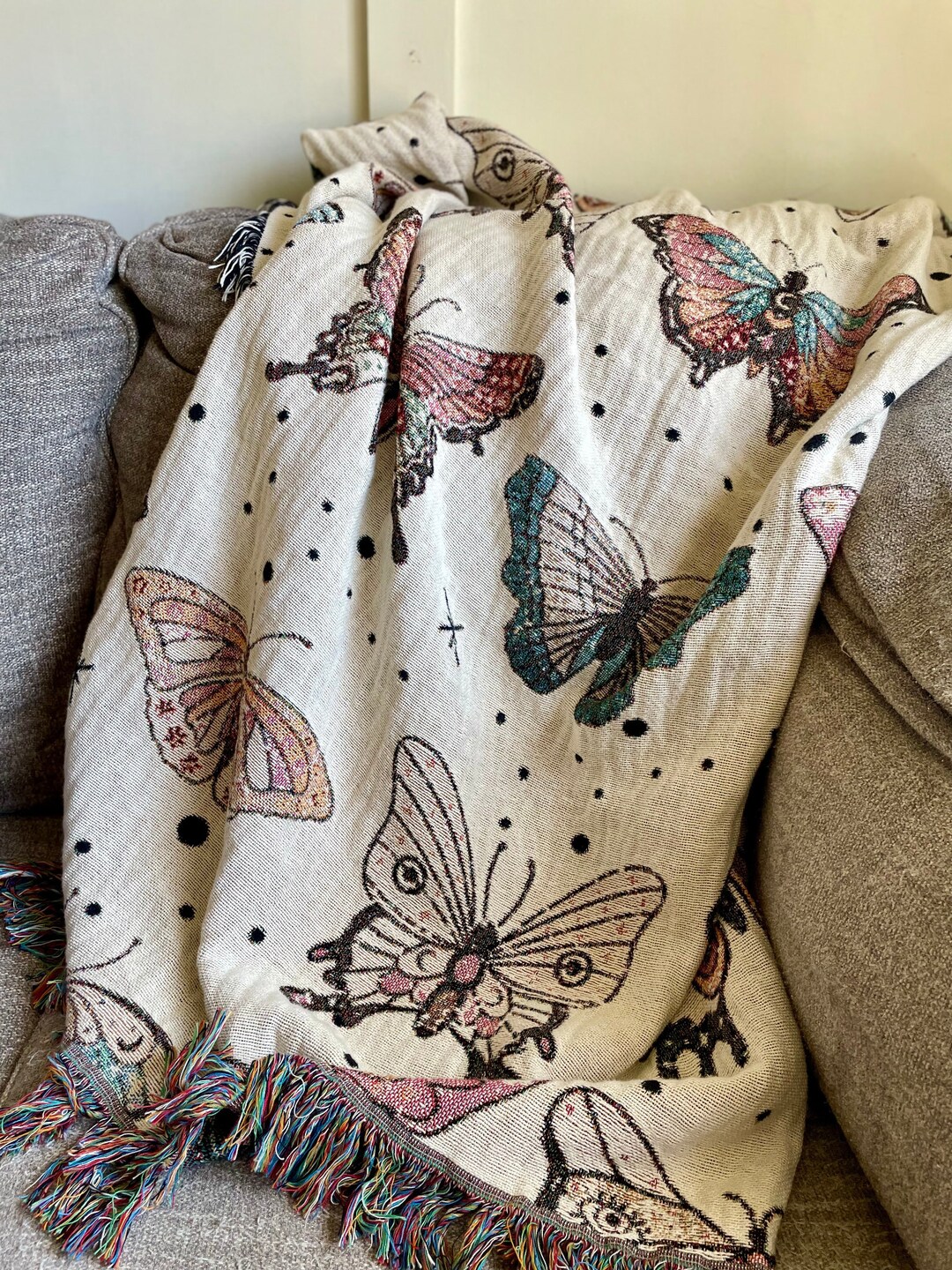 Butterfly and Moth Woven Tapestry Blanket, Boho Butterfly Couch Throw ...