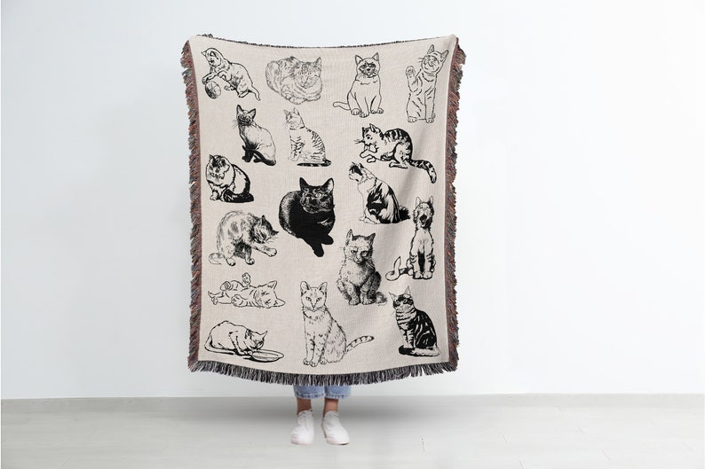 Cat Throw Blanket, Woven Cat Tapestry Blanket, Funny Cat Gift, Cute ...
