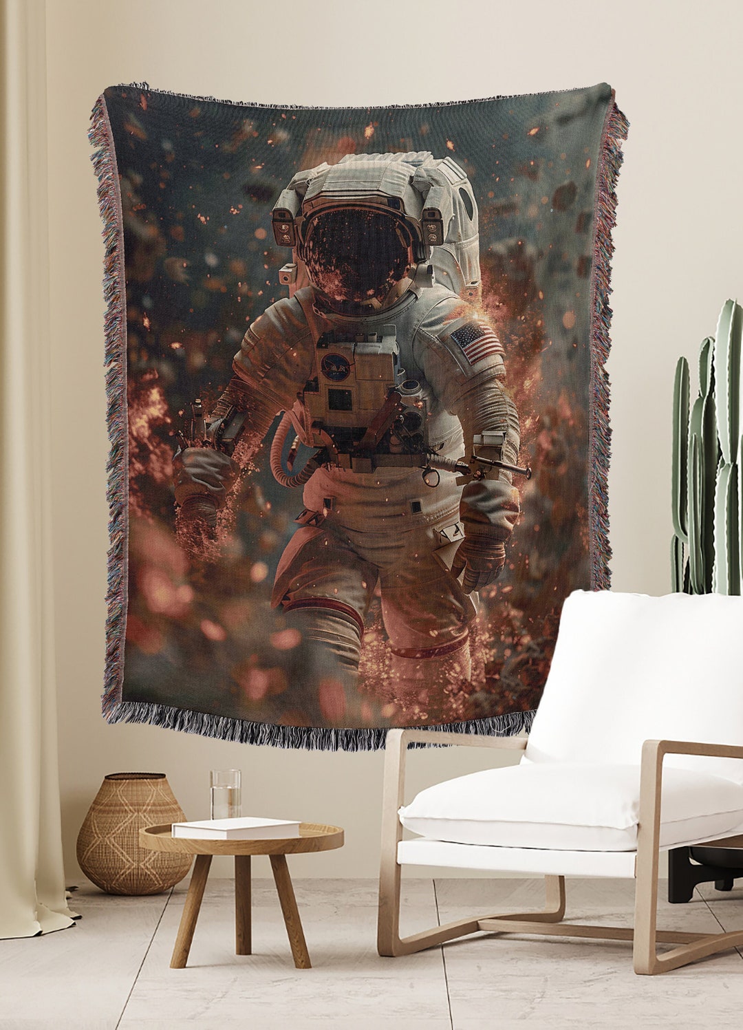 Astronaut Woven Throw Blanket, Space Throw Blanket, Astronaut Tapestry ...