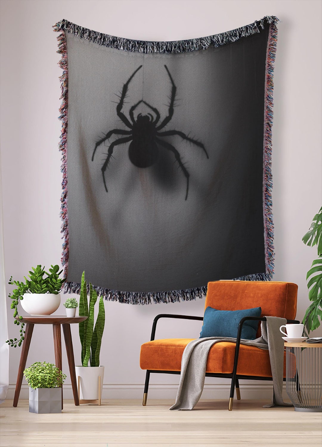 Spider Woven Throw Blanket, Creepy Black and White Realistic Spider ...