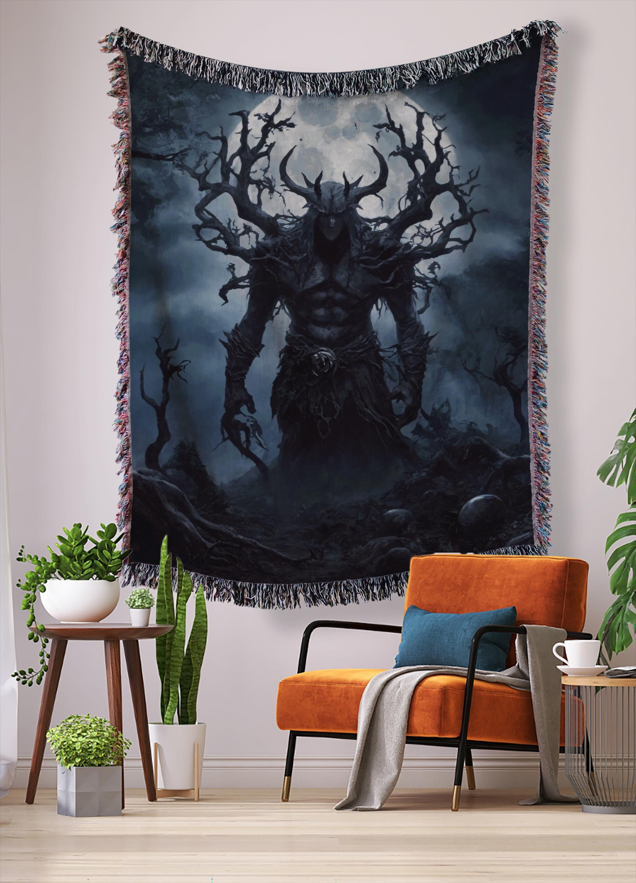 Full Moon Monster Horror Woven Throw Blanket, Sci Fi Horror Tapestry ...