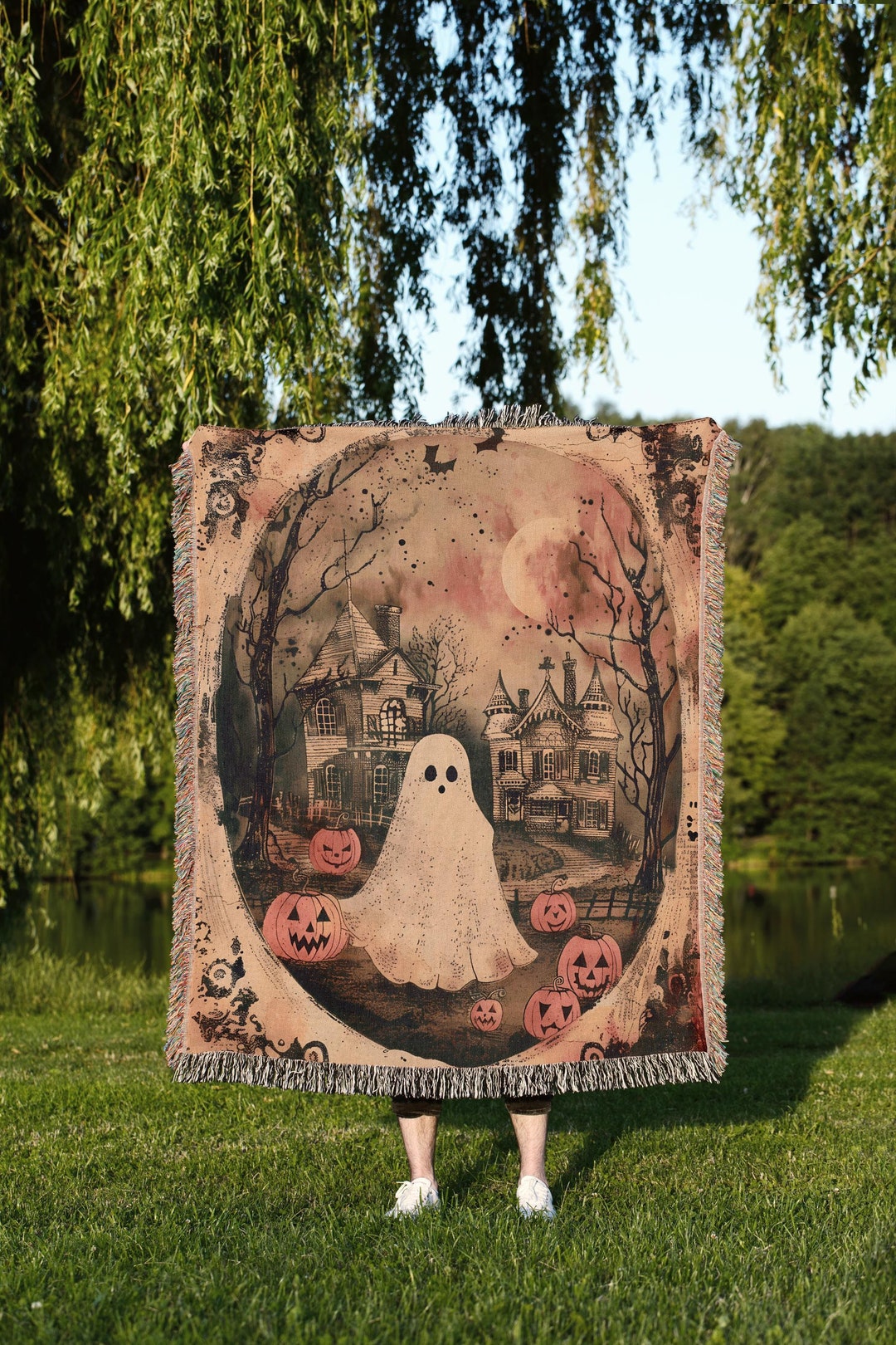 Ethereal Ghost Woven Throw Blanket, Made in the USA, Spooky Halloween ...
