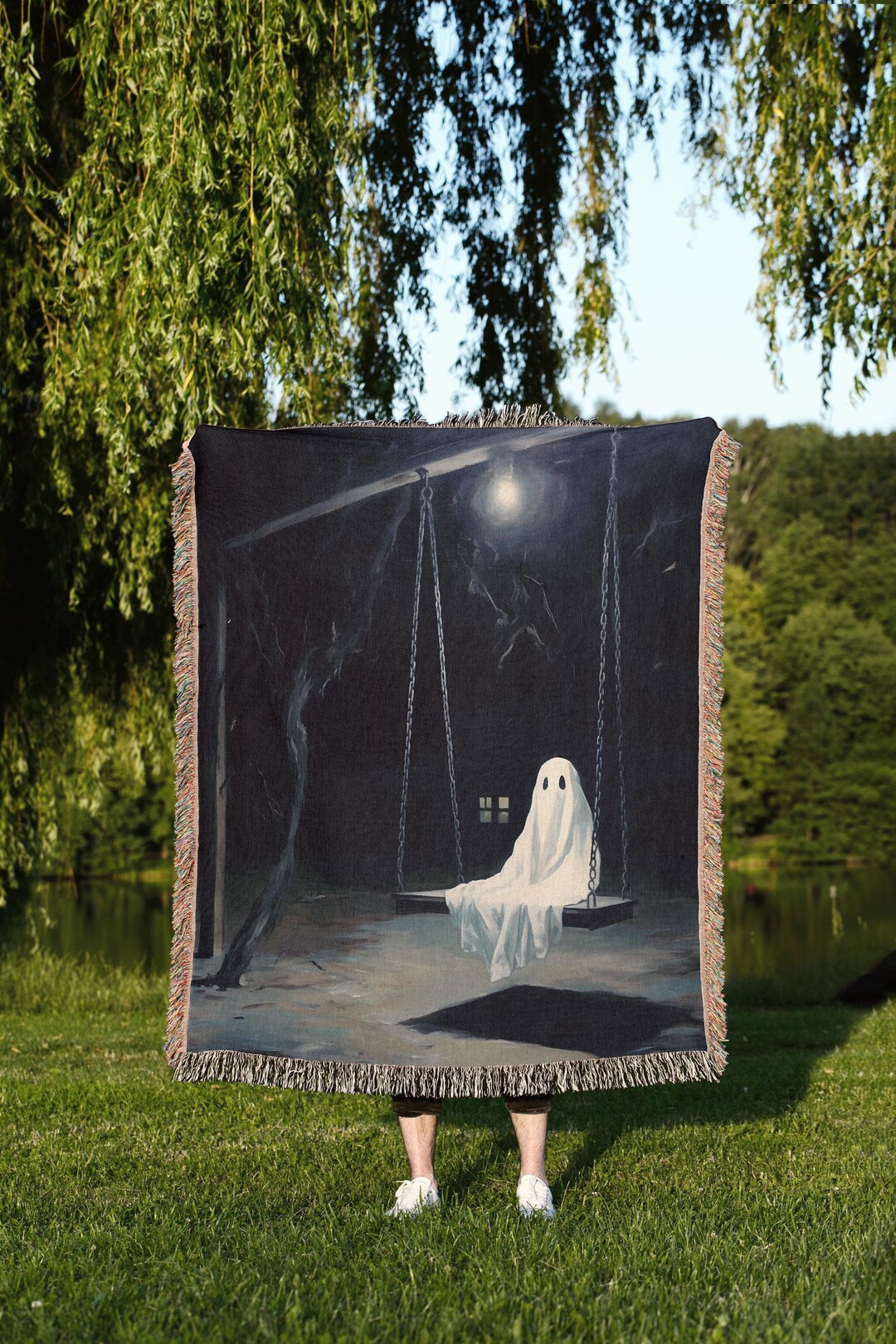 Ghost Woven Throw Blanket: Ethereal Ghost on Swing Woven Couch Throw ...