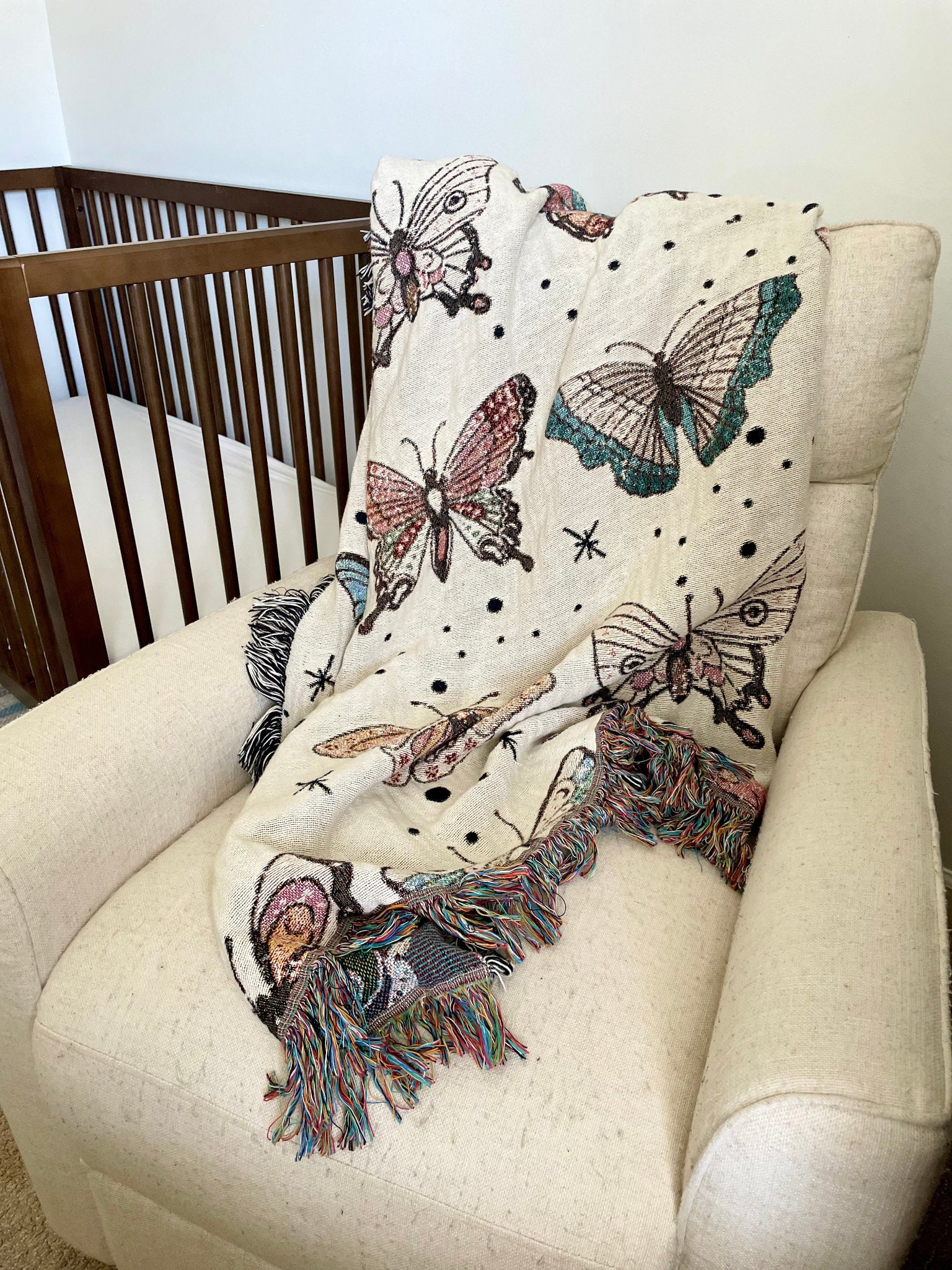 Butterfly and Moth Woven Tapestry Blanket, Boho Butterfly Couch Throw ...