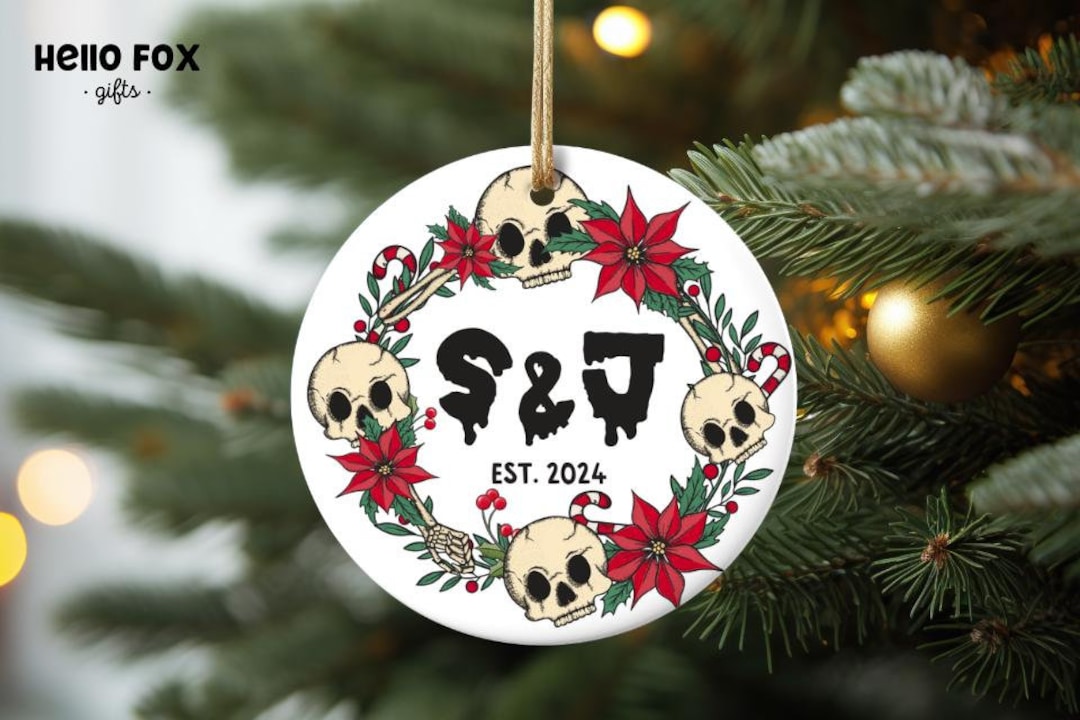 Personalized Skull Couples Anniversary Ornament, Personalized Spooky ...