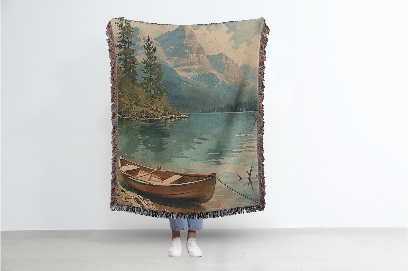Mountain Landscape Woven Throw Blanket, Blanket for Nature Lover, Lake ...