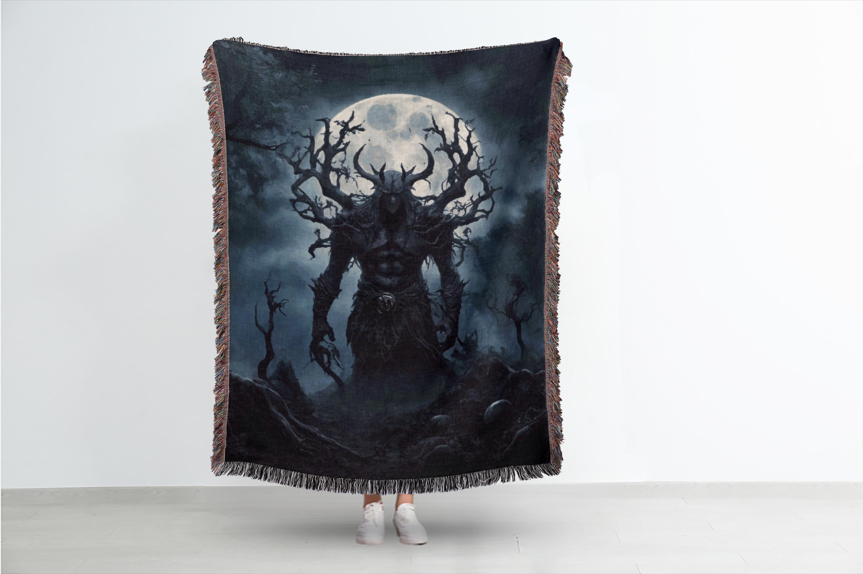Full Moon Monster Horror Woven Throw Blanket, Sci Fi Horror Tapestry ...