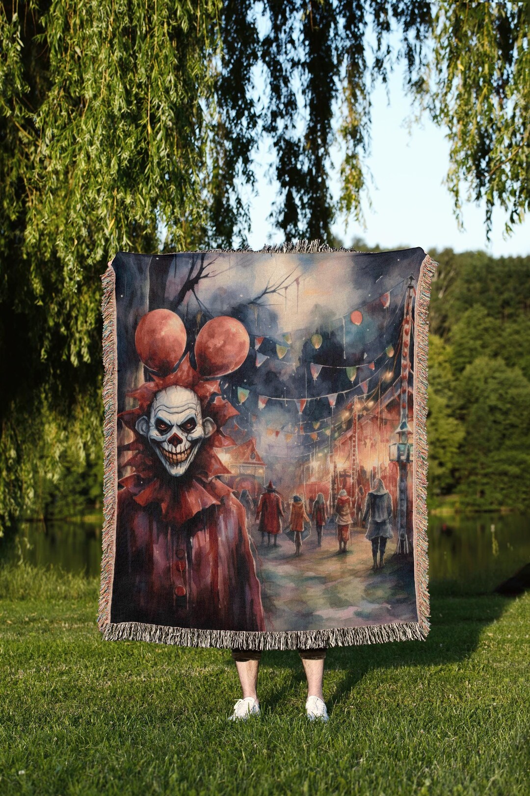Creepy Clown Woven Throw Blanket: Scary Clown Halloween Decor, Vintage ...