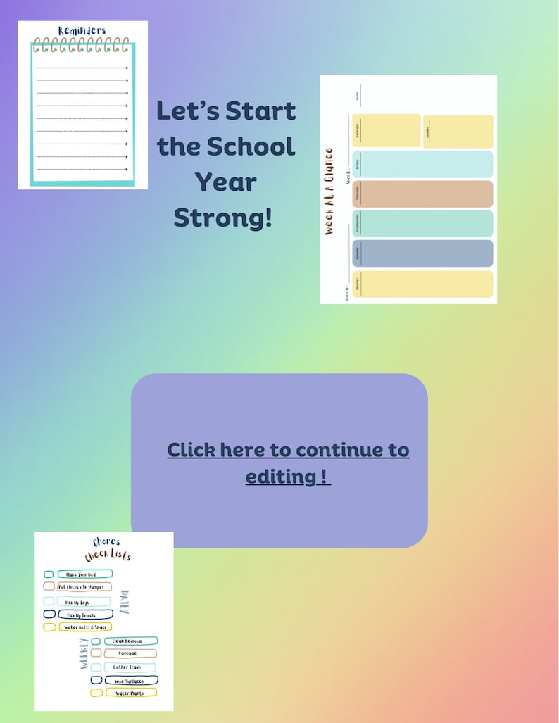 Planificador escolar editable para niños imprimible, paquete de regreso ...