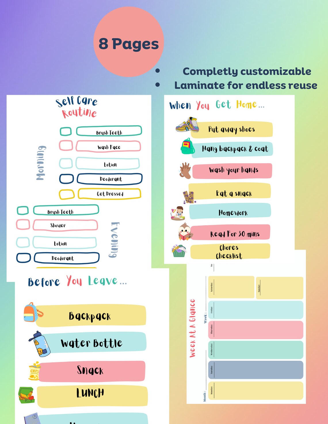 Editable School Planner Kids Printable, Back to School Bundle ...