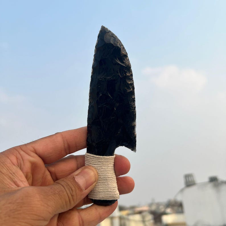 Obsidian Lava Blade Knife, White Thread Handle, Spiritual Cleansing ...