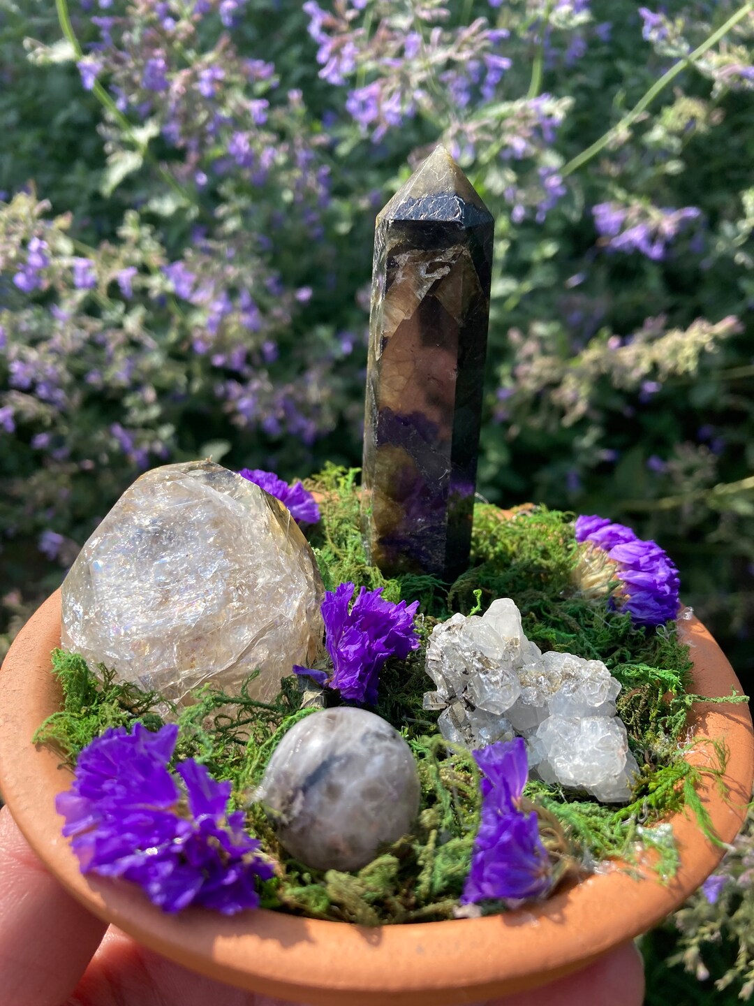 Beautiful Crystal Fairy Garden / Lab Tower / Moonstone Sphere/ - Etsy