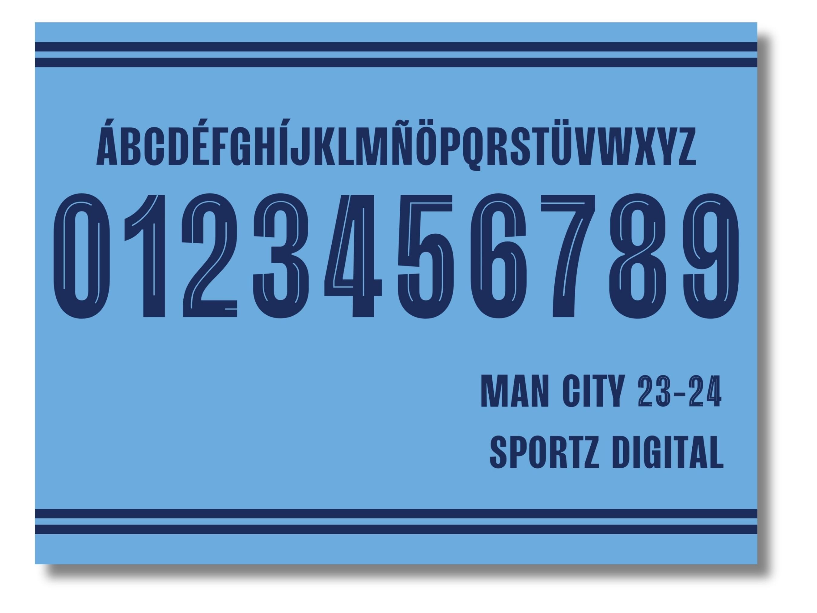 Font Vector Jersey Man City 2023/2024 Font SVG, PDF, TTF / Cutting Kit ...