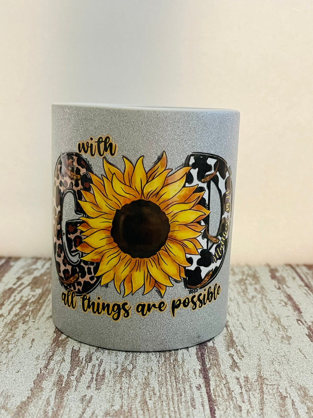 Coffee Mugs 110z Silver Glitter God Can Do - Etsy