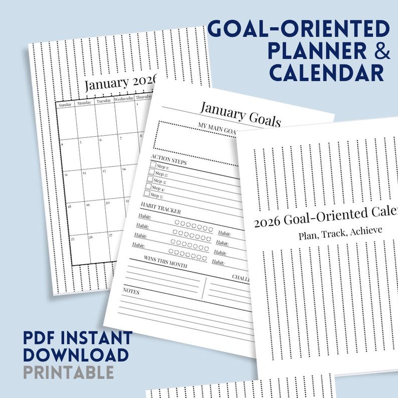 2026 Goal-oriented Calendar Printable | Monthly Goal Tracker | Plan ...