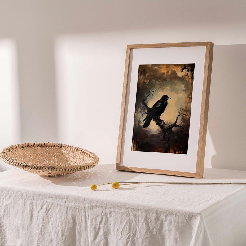 Raven Oil Painting Print: Dark Gothic Wildlife Wall Art (digital ...