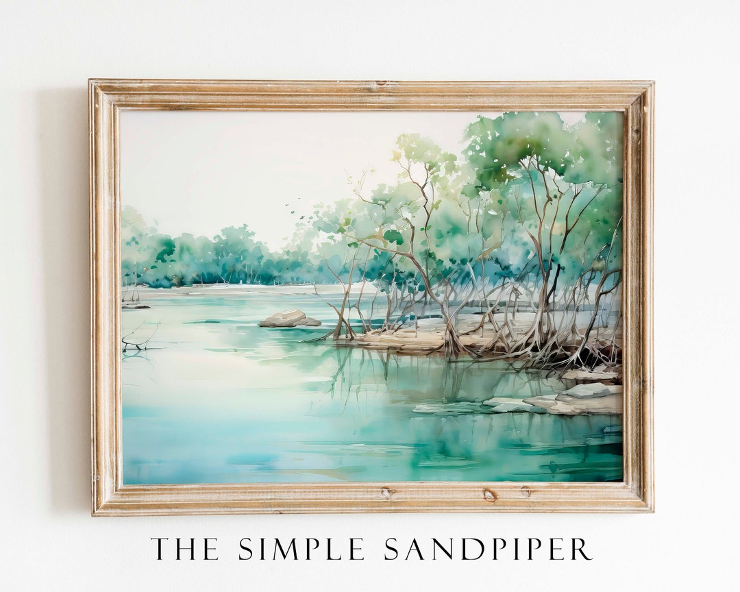 Watercolor Mangrove Print, Serene Coastal Landscape Art, Nautical Home ...