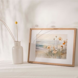 Seashore Mallow Watercolor Painting, Seascape Wall Art, Coastal Flora ...