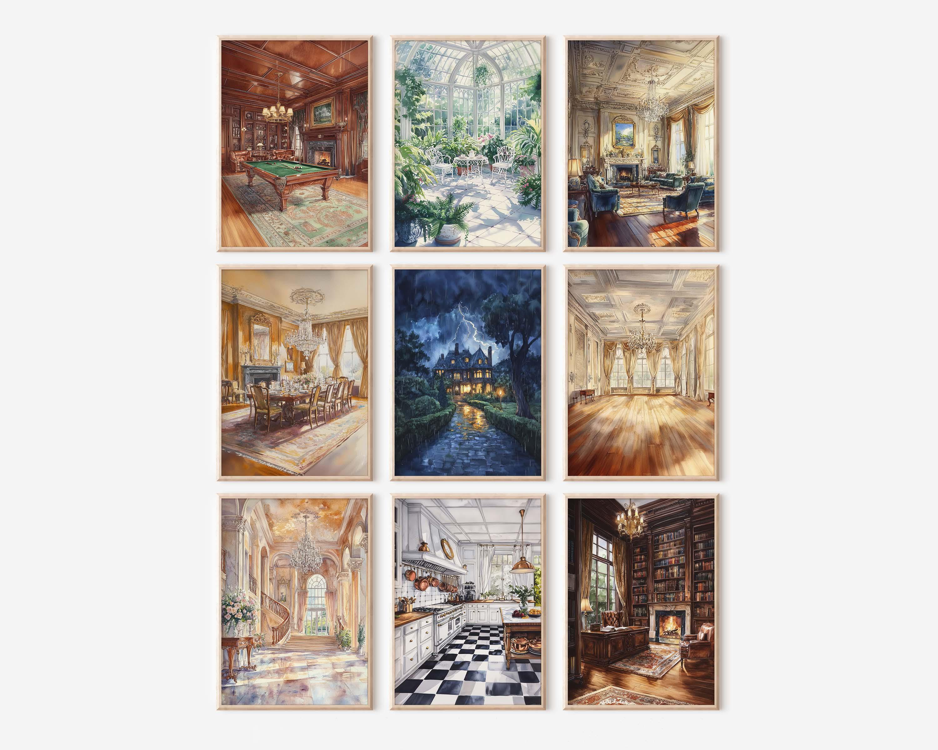 Watercolor Clue Mansion Art Print Set: Game Night Decor (digital ...