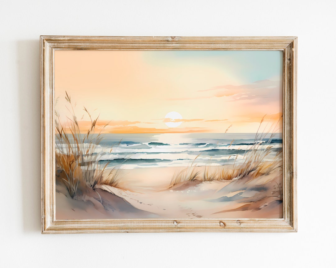 Neutral Beach Watercolor Painting Seascape Wall Art Coastal - Etsy