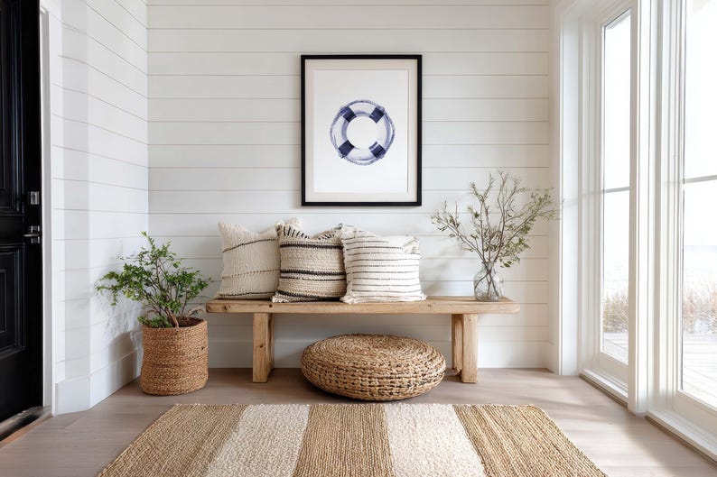 Life Ring Watercolor Print: Navy Coastal Nautical Decor (physical Print ...