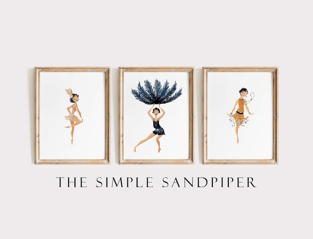 Set of 3 Flapper Girl Prints, 1920s Art Deco Wall Art, Gold Feather ...