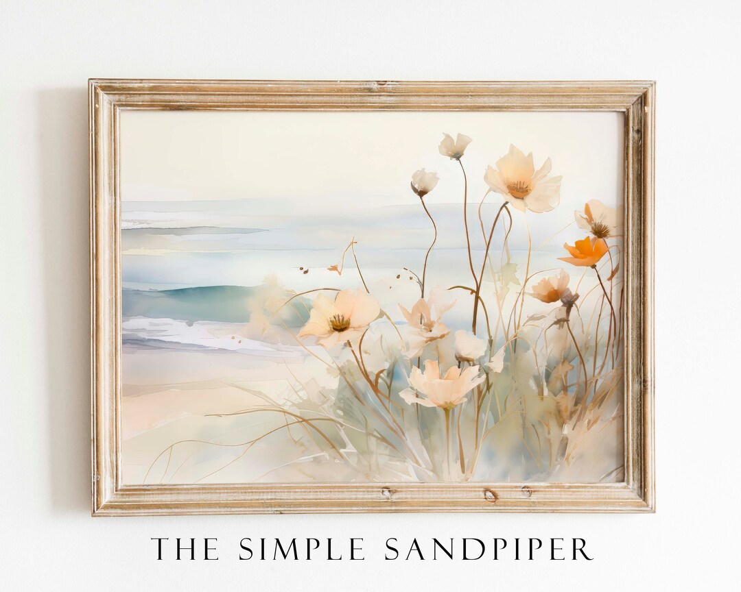 Seashore Mallow Watercolor Painting, Seascape Wall Art, Coastal Flora ...