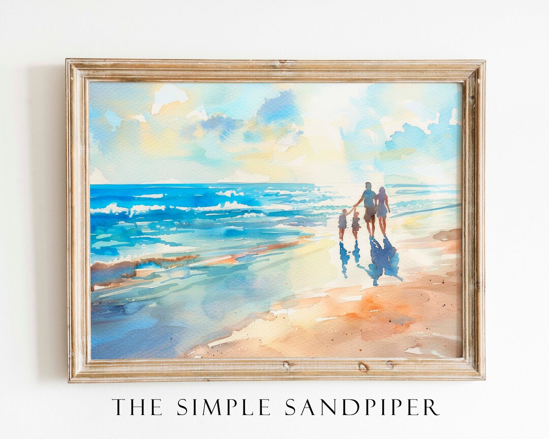 Seascape Wall Art, Sunny Shoreline Stroll Family of Four, Beach Walk Digital Download Gift - Etsy