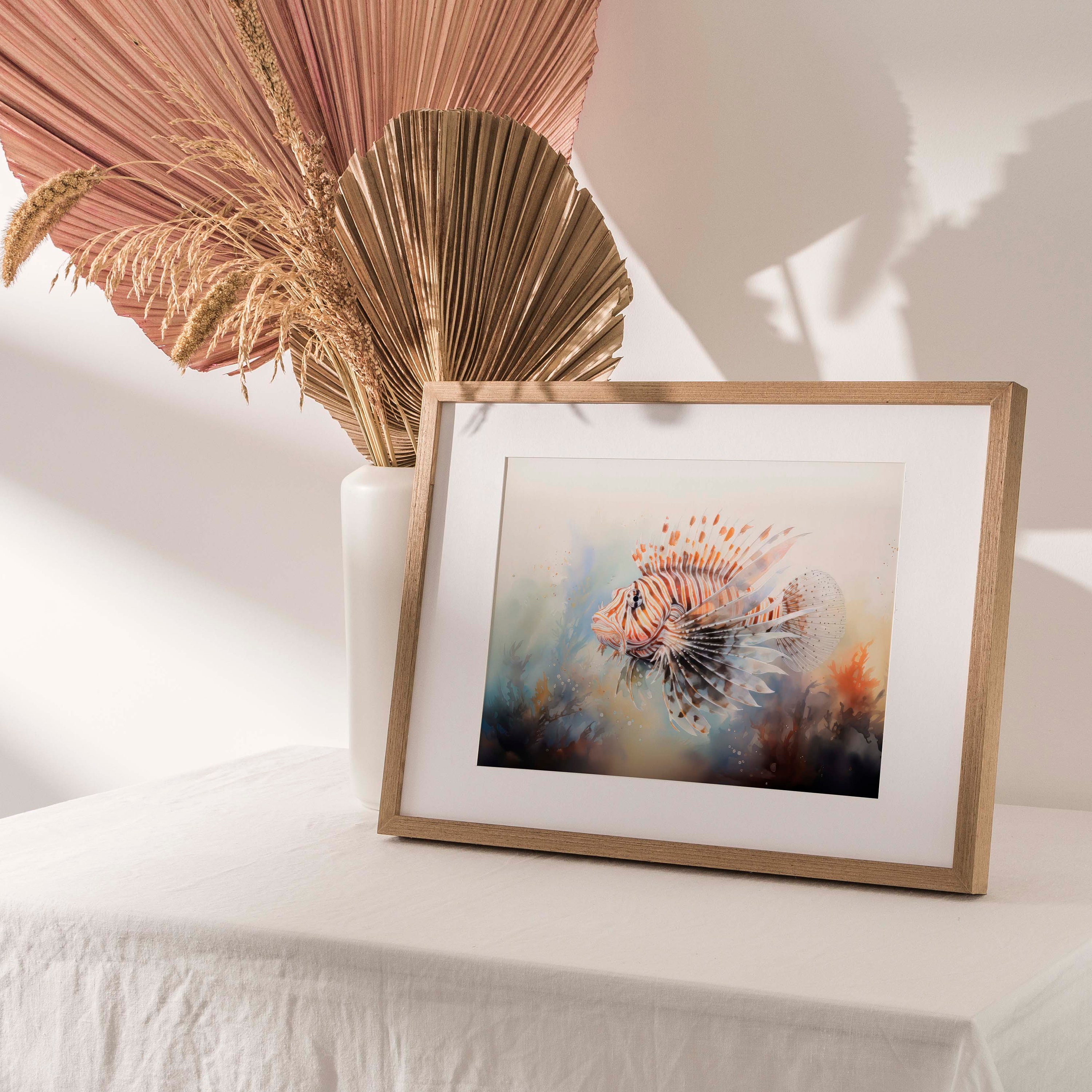 Lionfish Watercolor Print, Wildlife Seascape Wall Art, Coastal Instant ...