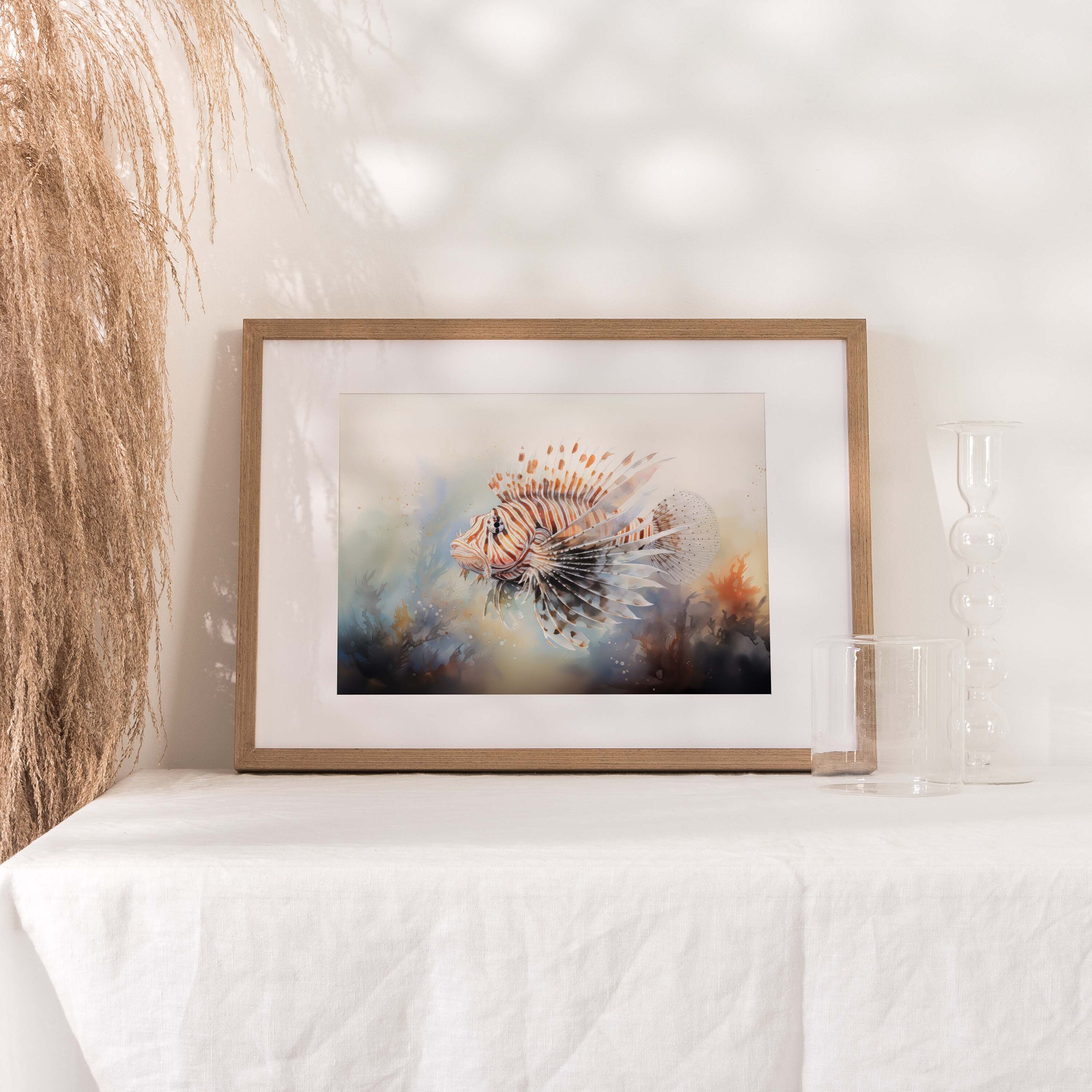 Lionfish Watercolor Print, Wildlife Seascape Wall Art, Coastal Instant ...