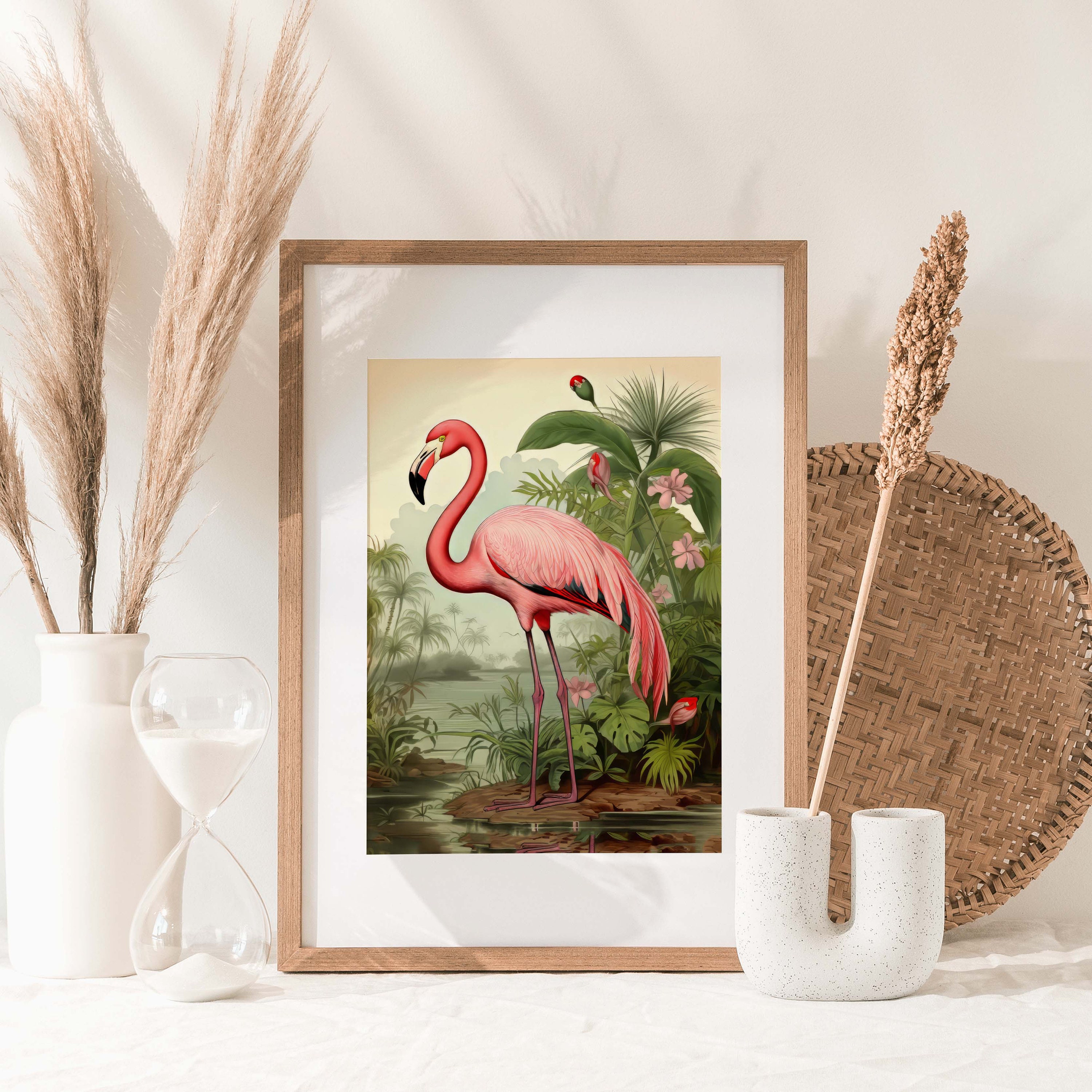 Vintage Flamingo Watercolor Print, Antique Jungle Wall Art, Historic ...