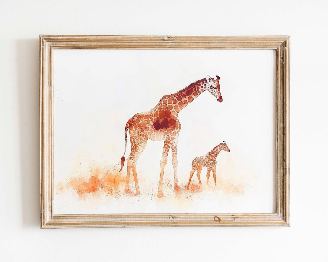 Mama and Baby Giraffe Watercolor Print: Safari Nursery and Kids Wall ...