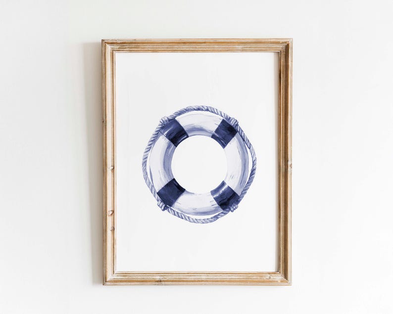 Life Ring Watercolor Print: Navy Coastal Nautical Decor (physical Print ...