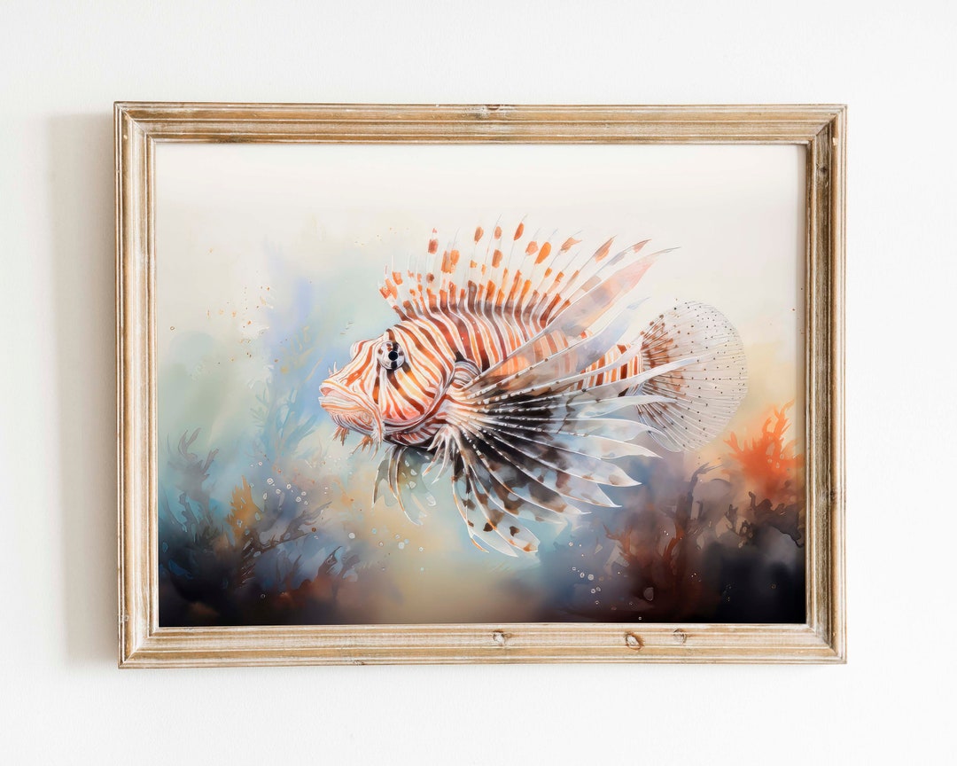 Lionfish Watercolor Print Wildlife Seascape Wall Art Coastal - Etsy