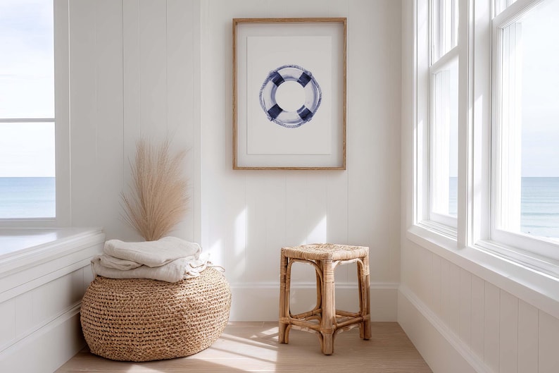 Life Ring Watercolor Print: Navy Coastal Nautical Decor (physical Print ...