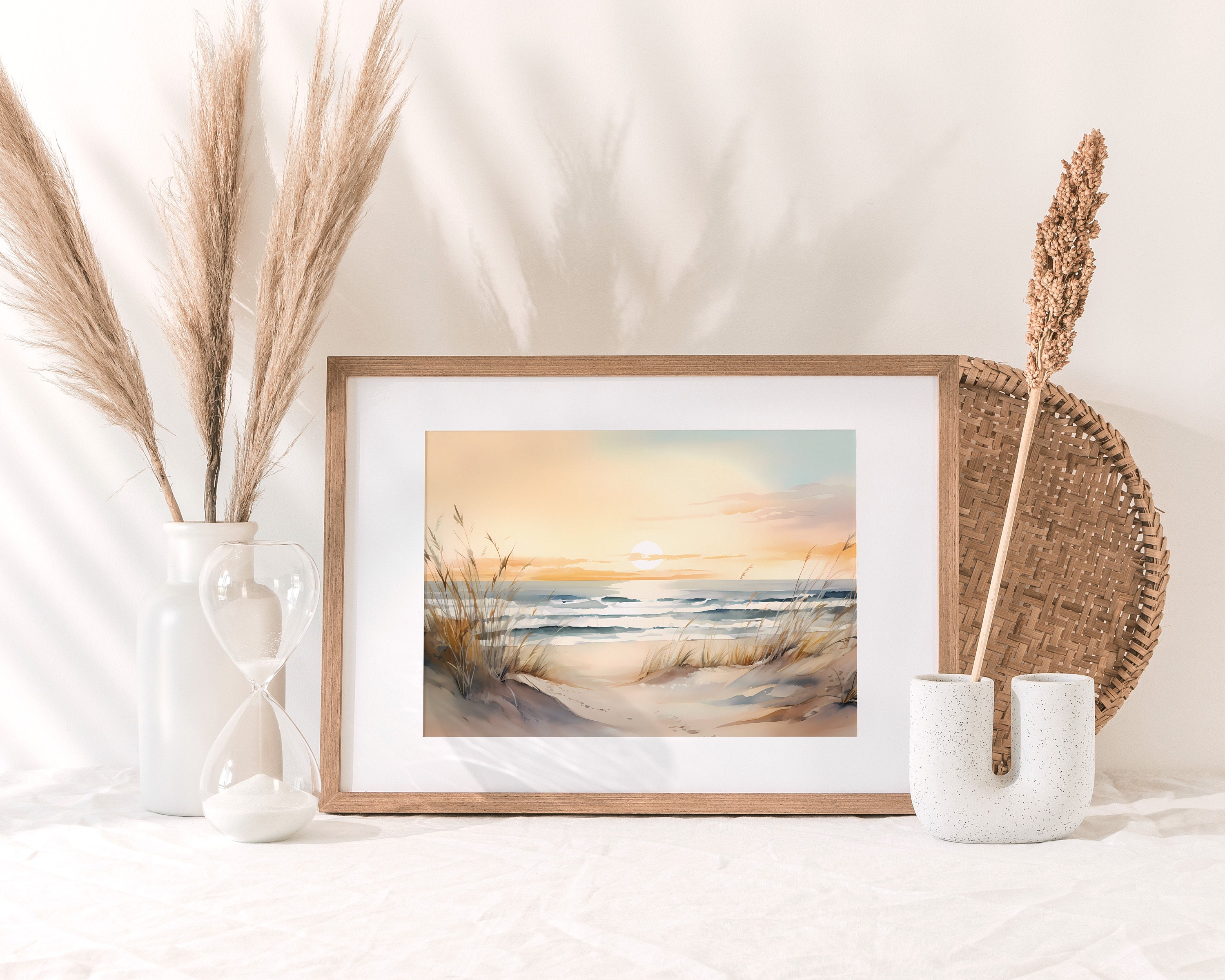 Neutral Beach Watercolor Painting Seascape Wall Art Coastal - Etsy