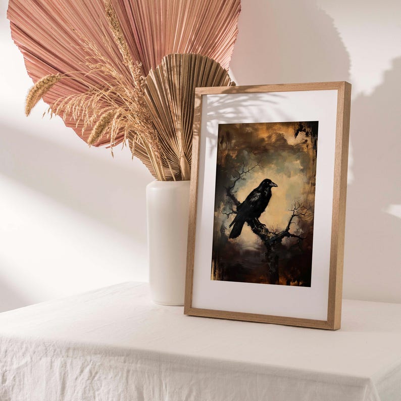 Raven Oil Painting Print: Dark Gothic Wildlife Wall Art (digital ...