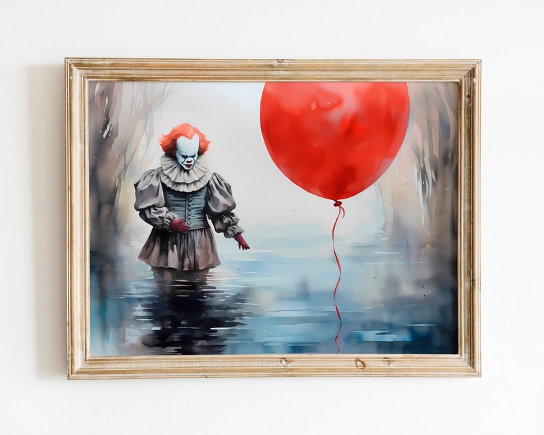 Pennywise Watercolor Painting, Haunting IT Clown Art for Halloween ...
