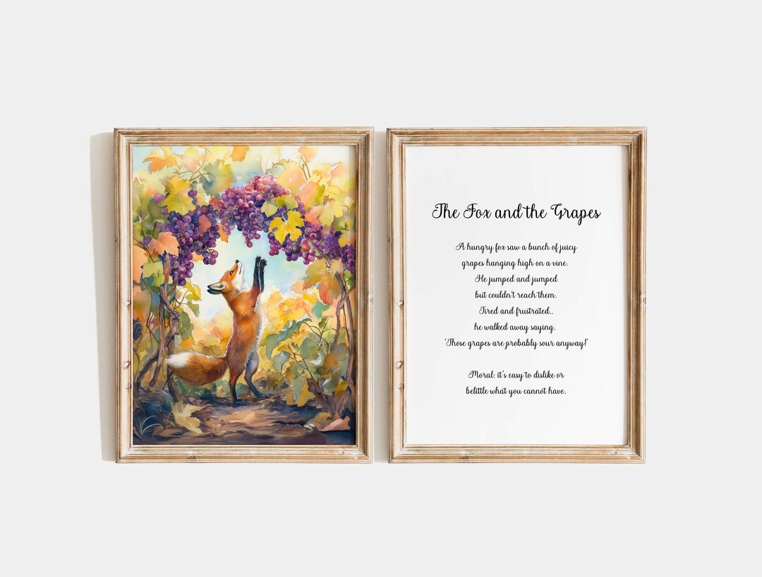 The Fox and the Grapes Watercolor Print Set of 2: Classic Nursery Fable ...