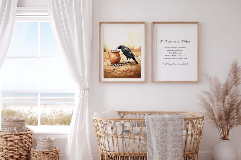 The Crow and the Pitcher Watercolor Print Set of 2: Classic Nursery ...