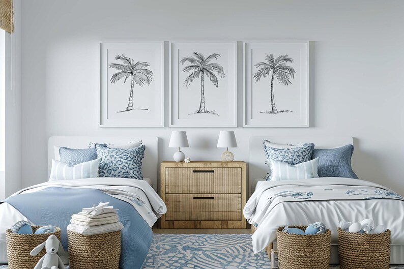 Minimal Palm Tree Line Art Print Set of 3: Coastal Wall Art Decor ...