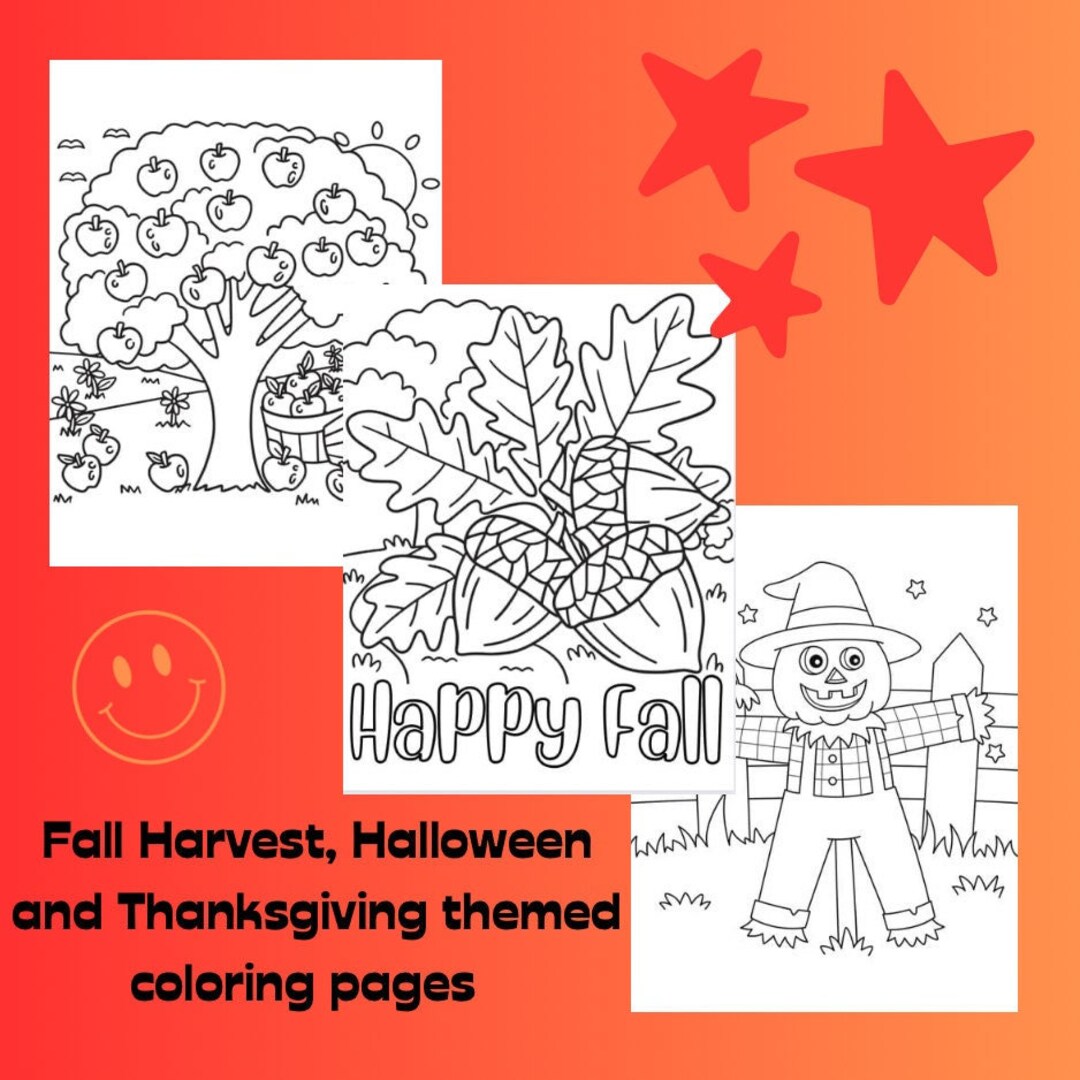 Fall Coloring Page Bundle - Etsy