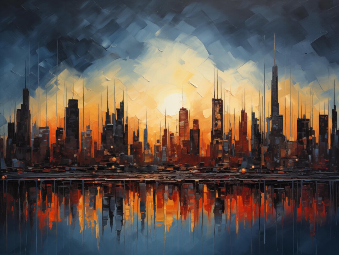 Impressionist Cityscape: Twilight Hues Digital Art Print With Dark ...