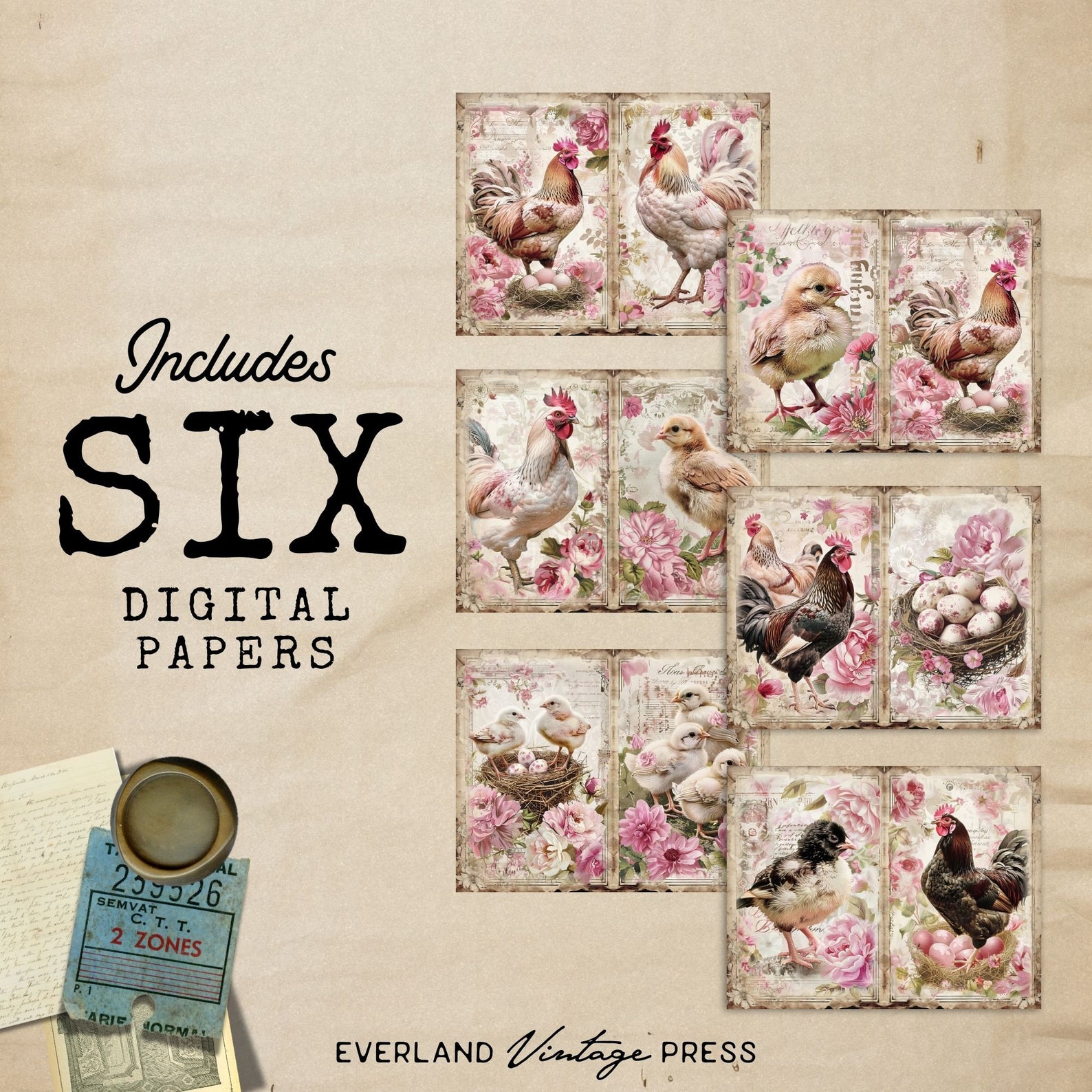 Spring Chicken Junk Journal Printable, Spring Chicken Journal Kits, 6 ...