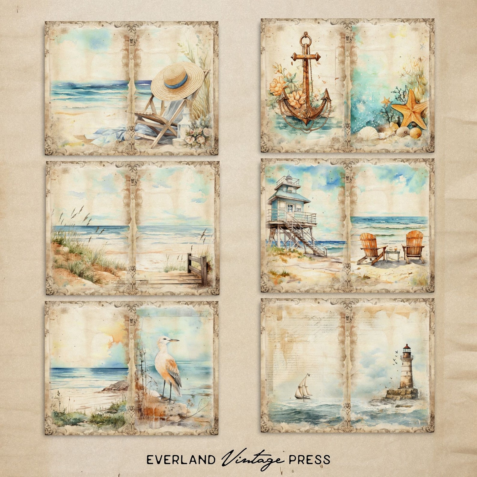 Beach Theme Junk Journal, Ocean Themed Junk Journal Papers, 6 Digital ...