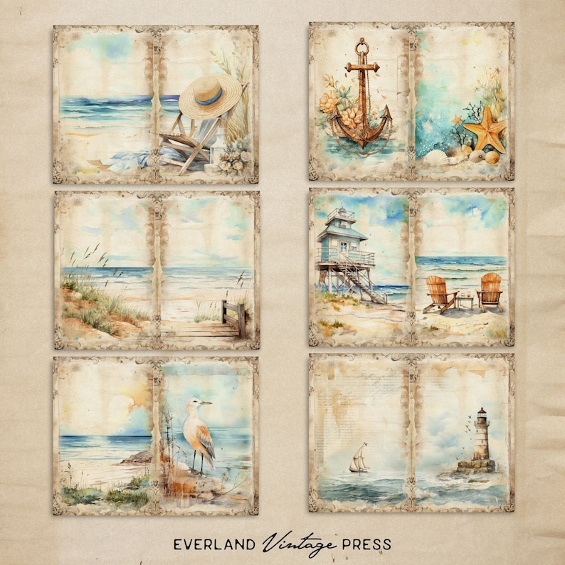 Beach Theme Junk Journal, Ocean Themed Junk Journal Papers, 6 Digital ...