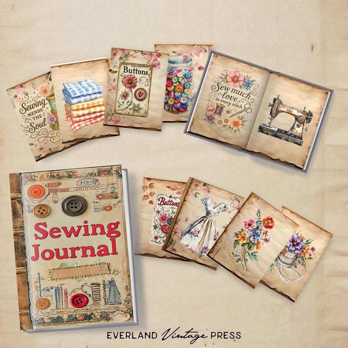 Vintage Sewing Dollhouse Mini Book, Vintage Embroidery Mini Book ...