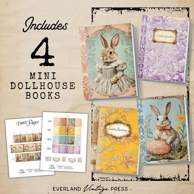 Easter Printable Dollhouse Mini Book, Vintage Easter Junk Journal Folio ...