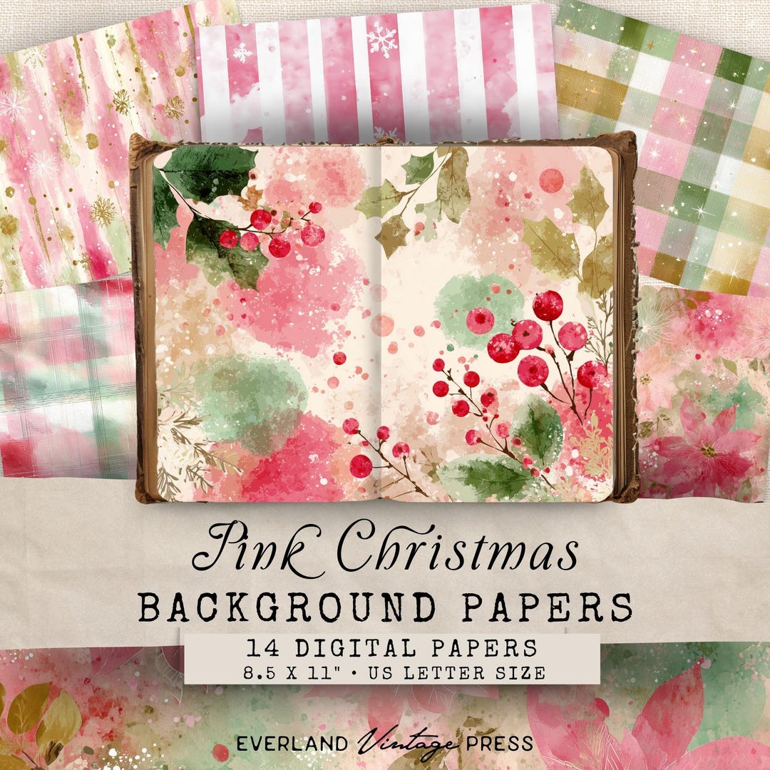 Pink Christmas Junk Journal Paper, Digital Papers Retro Christmas Junk ...